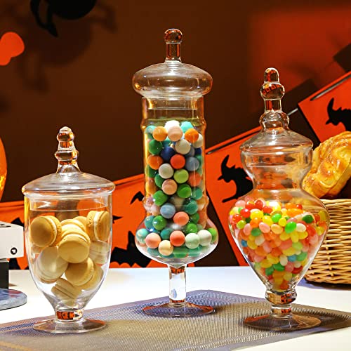 Diamond Star Set of 3 Clear Glass Apothecary Jars, Decorative Weddings Candy Buffet Display Elegant Storage Jar (H: 9", 12.5", 14")