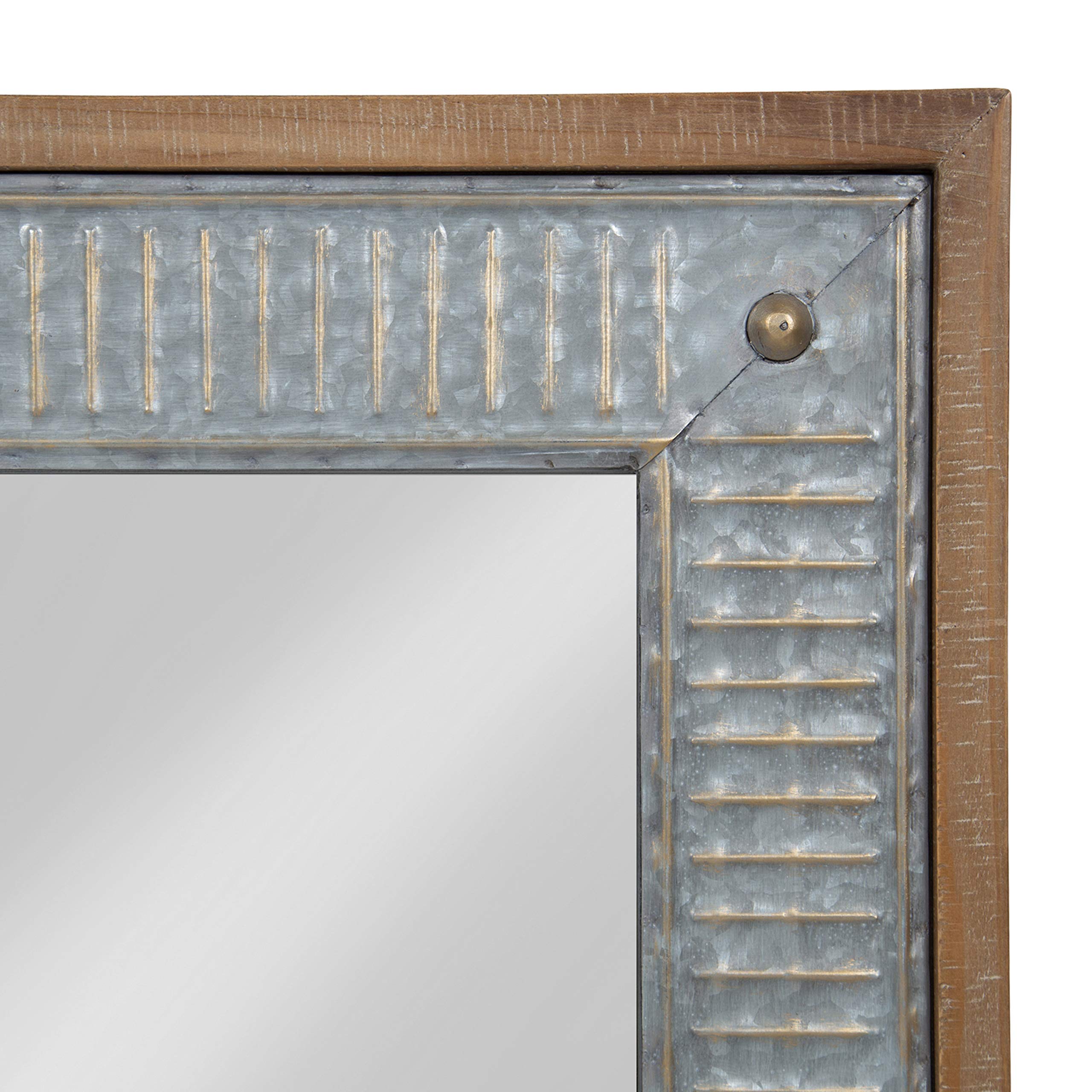 Kate and Laurel Deely Farmhouse Wall Mirror, 20 x 30, Rustic Brown and Silver, Rustic Wall Decor with Galvanized Metal Frame