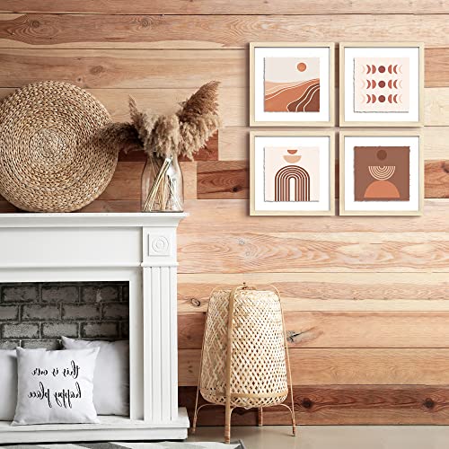 ArtbyHannah 4 Pack 12x12 Framed Boho Wall Art Decor with Decorative Mid Century Art Print Artwork for Gallery Wall or Home Decoration