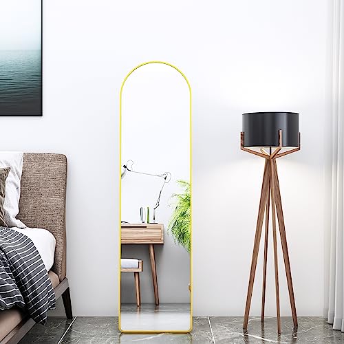 SUPPNEED 59"x15.7" Arched Full Length Mirror, Large Arched Mirror Floor Mirror with Stand, Bedroom Mirror, Modern Arched Shape Wall Mounted, Hanging or Standing, Gold