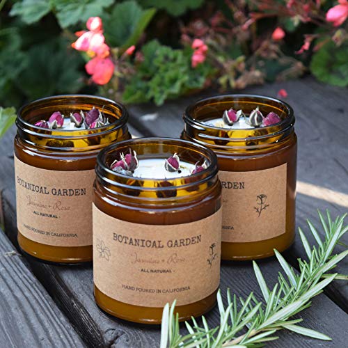 Organic Jasmine & Rose Scented Aromatherapy All-Natural Soy Candle | 100% Essential Oil | California Organic Dry Flower | Gift for Him or Her | Home Decor | Long Lasting - 9Oz. (Jasmine + Rose)