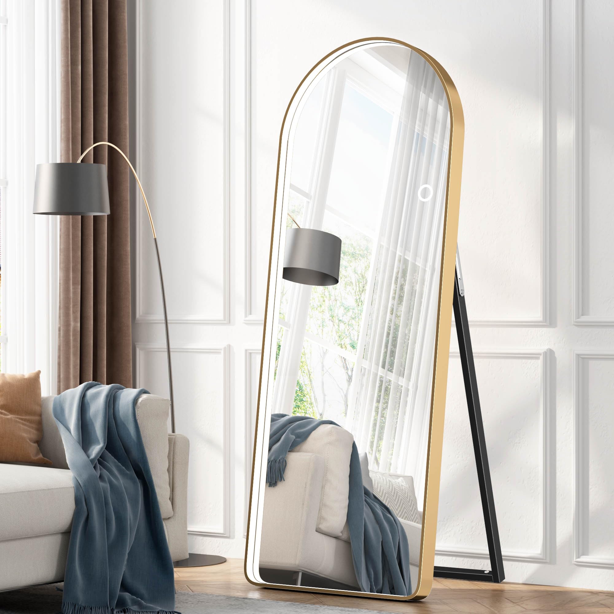 Wellynap 64"x21" LED Mirror Full Length Dressing Mirror, Arched Full Length with Stand, Gold Floor Mirror Freestanding, Modern Simple Home Decor for Bedroom Living Room (Gold)
