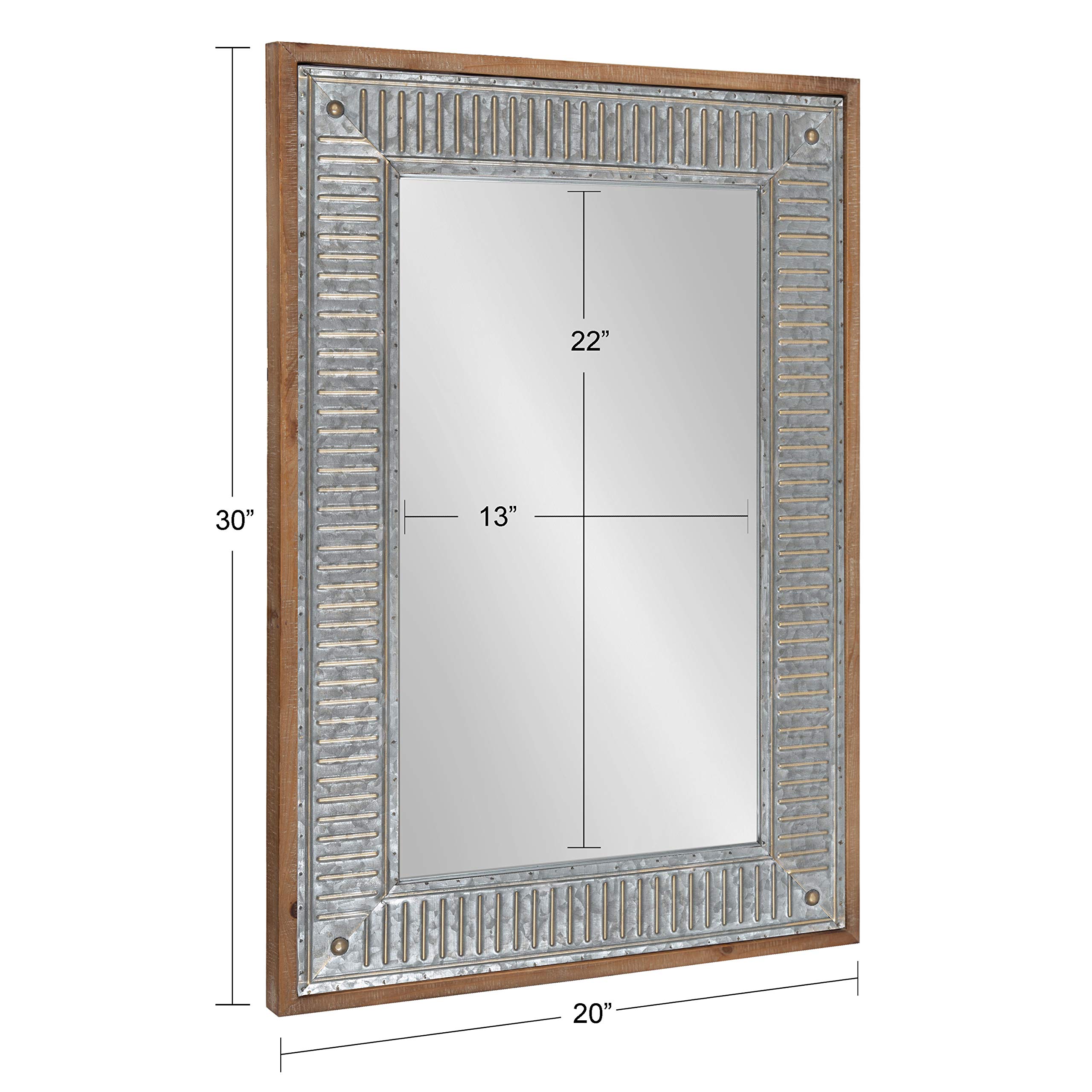 Kate and Laurel Deely Farmhouse Wall Mirror, 20 x 30, Rustic Brown and Silver, Rustic Wall Decor with Galvanized Metal Frame