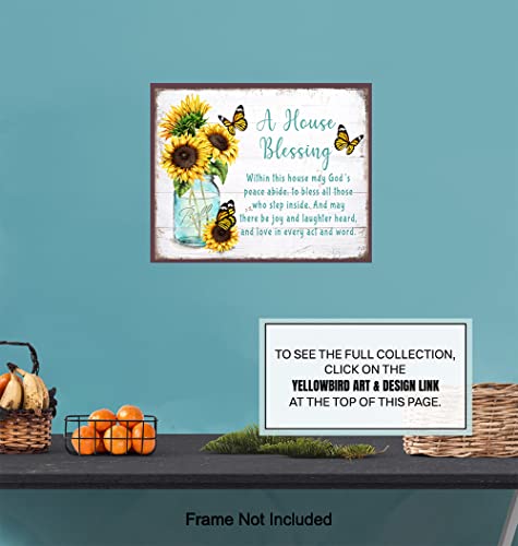 House Blessing - Religious Housewarming Gifts for Women - Christian Wall Art - Rustic Country Sunflower Butterfly Wall Decor - Blessed Wall Art - Inspirational Wall Decor - Bible Verses Wall Decor