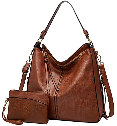 IBLUE Hobo Bags for Women Faux Leather Purses and Handbags Large Hobo Purse with Tassel Shoulder Purse,#D1089 (Brown)