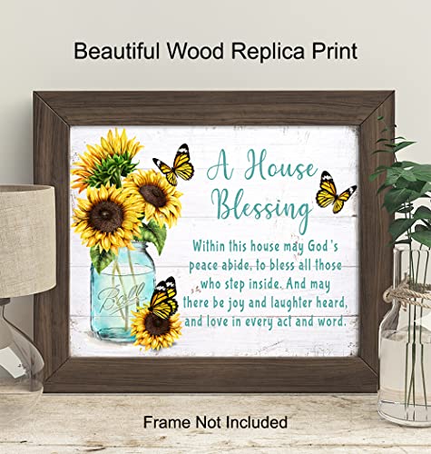 House Blessing - Religious Housewarming Gifts for Women - Christian Wall Art - Rustic Country Sunflower Butterfly Wall Decor - Blessed Wall Art - Inspirational Wall Decor - Bible Verses Wall Decor