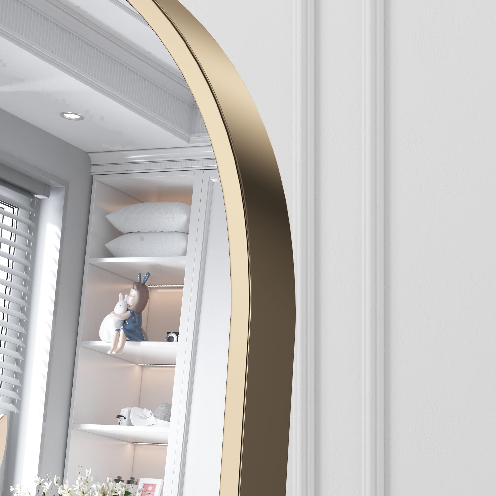 Wellynap 64"x21" LED Mirror Full Length Dressing Mirror, Arched Full Length with Stand, Gold Floor Mirror Freestanding, Modern Simple Home Decor for Bedroom Living Room (Gold)