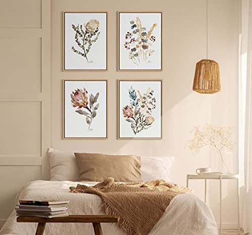 Kate and Laurel Sylvie Wildflower Bunch Framed Canvas Wall Art by Sara Berrenson, 18x24 Natural, Floral Accent for Wall