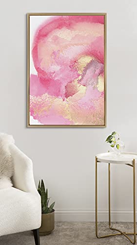 Kate and Laurel x Mentoring Positives Collaboration Pink Golden Hour Framed Canvas Wall Art, 23x33, Gold, Feminine Abstract Art Print for Wall