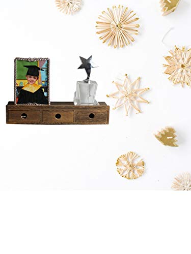 KAO Duru Floating Shelf with Drawer Paulownia Wood for Storage and Display Nightstand for Bedside, Office, Bedroom, Living Room and Bathroom (Set of 2)