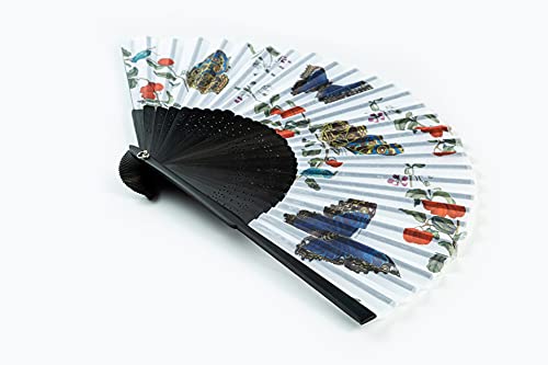 Salutto Handheld Floral Pattern Fabric Fans Summer Cools Perfect for Weddings, Parties and Church Events Butterfly