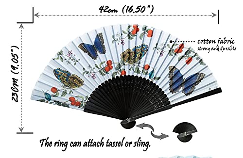 Salutto Handheld Floral Pattern Fabric Fans Summer Cools Perfect for Weddings, Parties and Church Events Butterfly