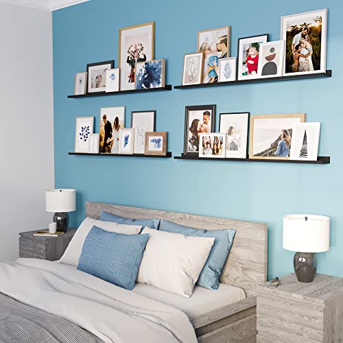 Wallniture Denver 46" Wall Shelves for Picture Frames, Floating Shelves for Wall, Picture Ledge Shelf, Set of 4, Black