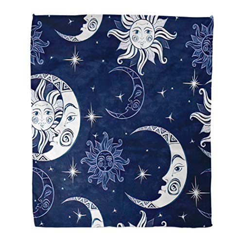 Sun and Moon Mystery Blanket,Plush and Warm Home Soft Cozy Light Weight Fuzzy Throw Blankets for Couch Bed Sofa,Sun Moon and Stars Space Night Sky A Magical FAI,50"x60"