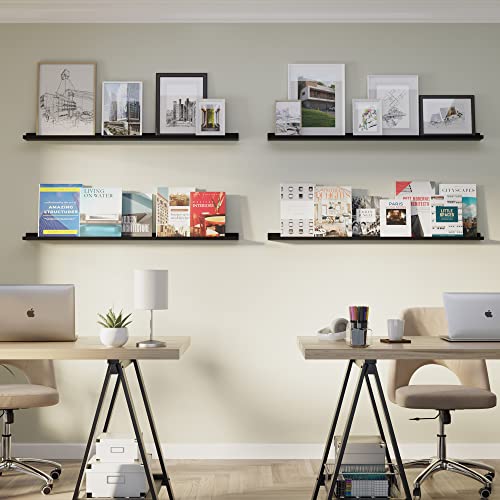 Wallniture Denver 46" Wall Shelves for Picture Frames, Floating Shelves for Wall, Picture Ledge Shelf, Set of 4, Black