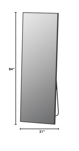 NISHCON Modern Black Full Length Mirror, 64"x21" Rectangular Floor Mirror with Stand, Wall-Mounted or Freestanding, Perfect for Living Room, Bedroom, Entryway