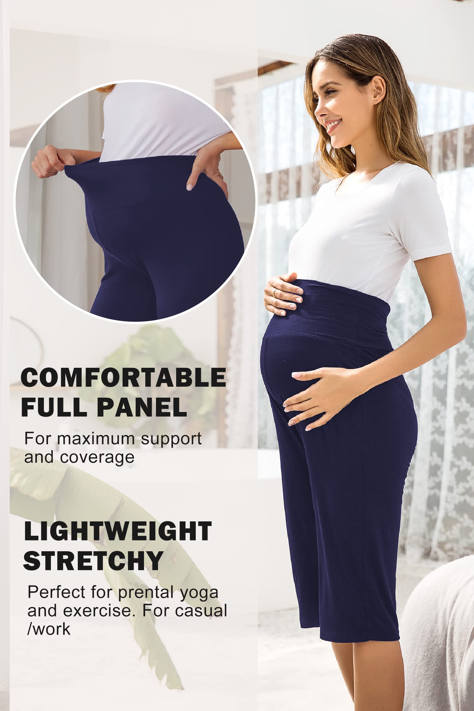 Ekouaer Maternity Capris for Women Maternity Shorts Yoga Pregnancy Short Pants Soft Joggers Lounge Bottoms Navy XL