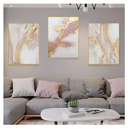 3 Piece Framed Canvas Wall Art Pink Gold Abstract Painting Water Flow Shape Modern Home Decor Ready to Hang 24x48 inches