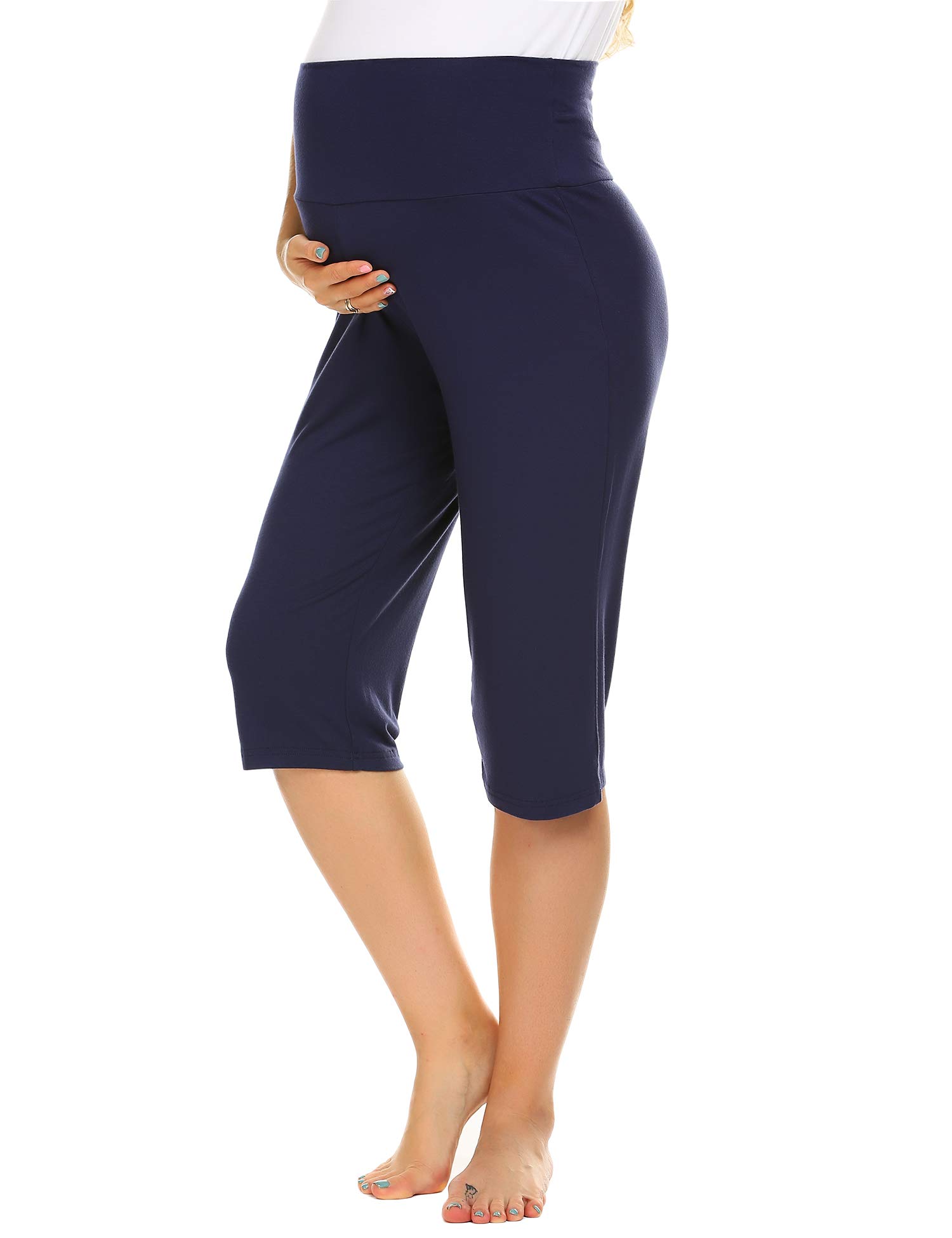 Ekouaer Maternity Capris for Women Maternity Shorts Yoga Pregnancy Short Pants Soft Joggers Lounge Bottoms Navy XL