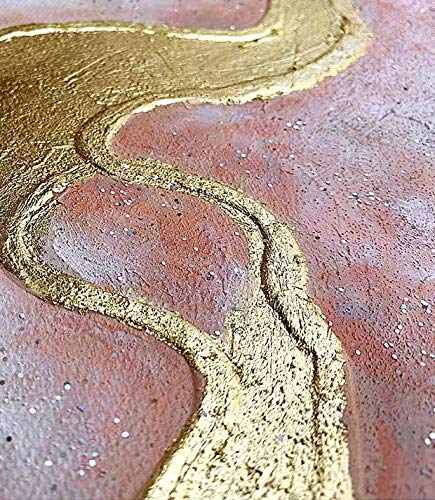 3 Piece Framed Canvas Wall Art Pink Gold Abstract Painting Water Flow Shape Modern Home Decor Ready to Hang 24x48 inches