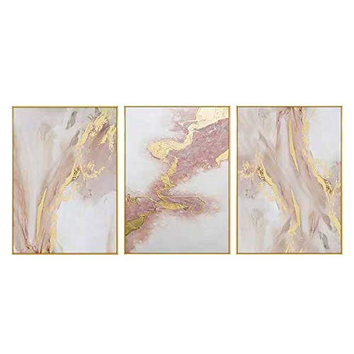 3 Piece Framed Canvas Wall Art Pink Gold Abstract Painting Water Flow Shape Modern Home Decor Ready to Hang 24x48 inches