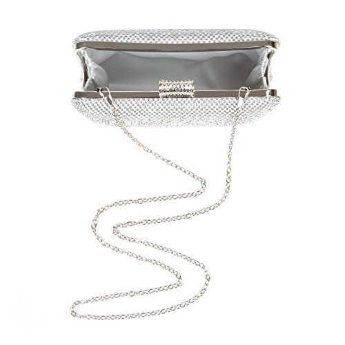 Pinprin Ladies Sparkly Rhinestones Evening Clutches Women's Crystal Diamante Evening Bag Prom Wedding Handbag Party Purse (B-Silver)