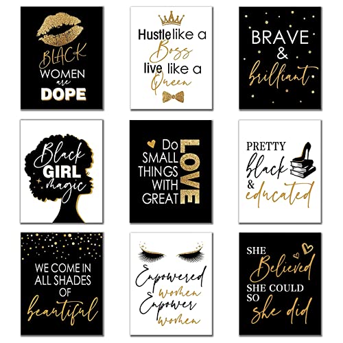 Inspirational Wall Décor Teen Black Girls Bedroom Décor Makeup Lash Lips Wall Art Poster, Motivational Design for African Women Bathroom Beauty Salon Room Spa Decor, 8 x 10 Inch, Unframed
