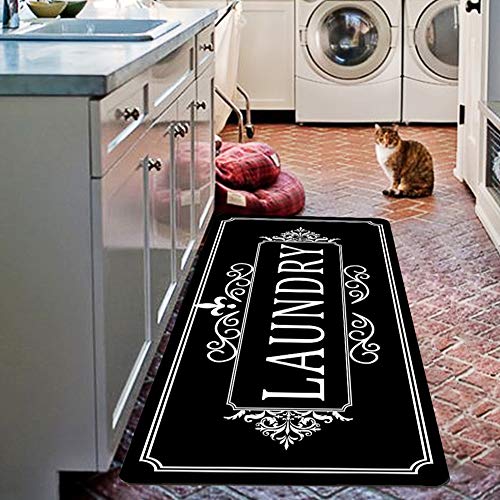 ABREEZE Black Rug Laundry Room Runner Rug Laundry Rug Laundry Floor Mat Durable Washhouse Mat Black Rug Non-Slip Doormat Farmhouse Rug 20x59