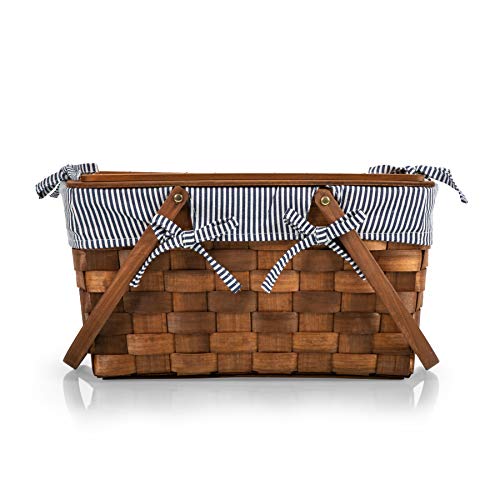 Picnic TIME - Kansas Picnic Basket with Lid - Handwoven Wood Picnic Basket