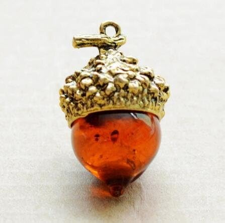 Harlex(TM) Acorn Top Pendant Antique Bronze Silver Gold Plated Water Drop Glass Acorn Oak Pendant Necklace For Women Gift