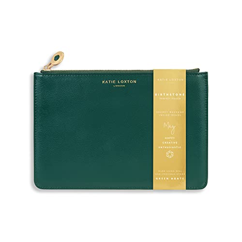 KATIE LOXTON Birthstone Jewel Shade Womens Medium Vegan Leather Sentiment Perfect Pouch May Dark Green
