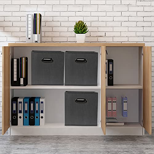 Yunkeeeper storage bins Cubes, Fabric Cube Organizer with Handle, Foldable Cube Bins for Cloth or Accessary Storage, 11x11x11, Set of 3,(Gray)