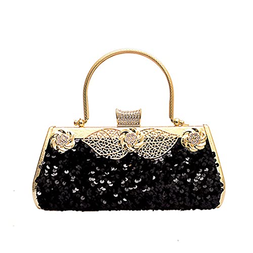 UMREN Women's Evening Handbags Vintage Beaded Sequin Design Large Clutch Purse for Wedding Bridal (One Size, Black)