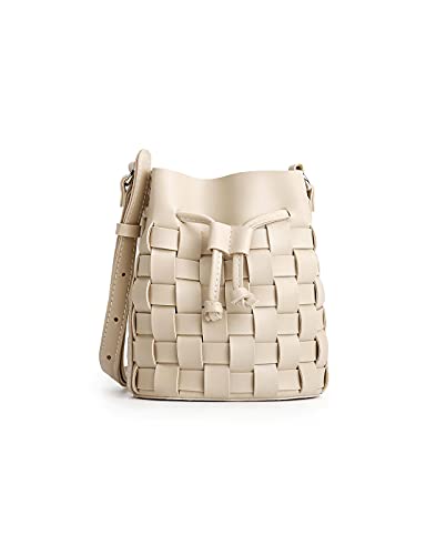 TIJN Woven Bucket Bag for Women Luxury Satchel Handbag with Vegan Leather Crossbody Bag,Cream(Ailin)