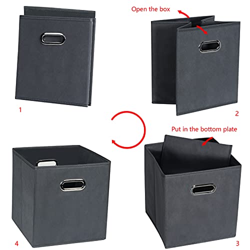 Yunkeeeper storage bins Cubes, Fabric Cube Organizer with Handle, Foldable Cube Bins for Cloth or Accessary Storage, 11x11x11, Set of 3,(Gray)
