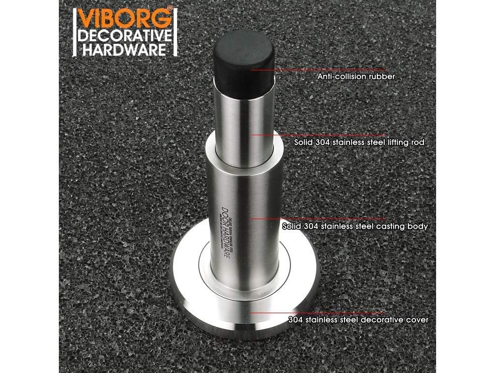 VIBORG Deluxe Adjustable Extra-Long Solid 304 Stainless Steel Extra-Thick Casting + Rubber Heavy Duty Door Stopper Wall Mount Mounted Built in Door Doorstop Bumper Door Stop, RS-38 (1)