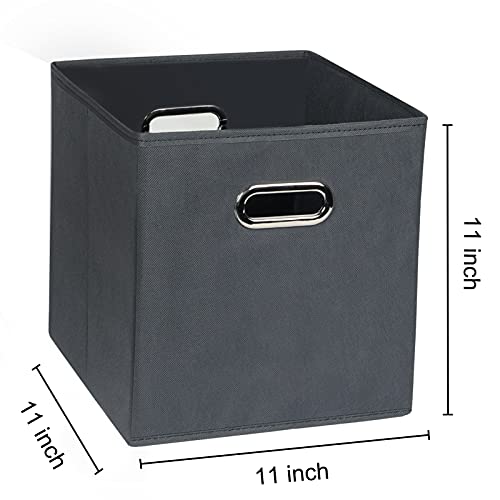 Yunkeeeper storage bins Cubes, Fabric Cube Organizer with Handle, Foldable Cube Bins for Cloth or Accessary Storage, 11x11x11, Set of 3,(Gray)