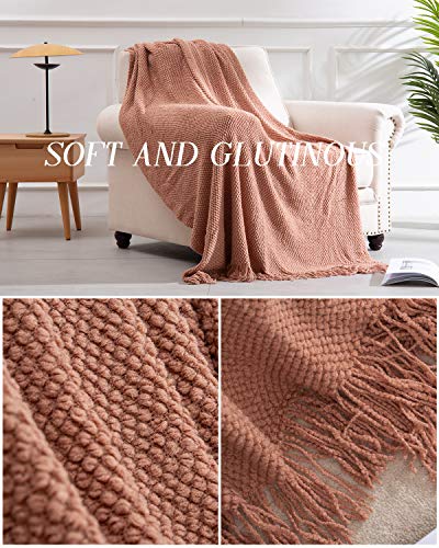 SPAOMY Knitted Throw Blanket with Tassels 3D Bubble Textured Lightweight Decorative Throws Blanket for Couch Cover Home Decor (Caramel, 50x60)