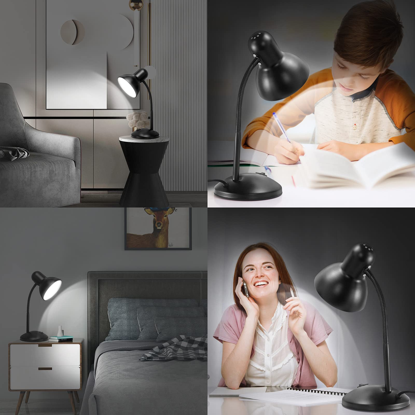 Beser·Win LED Desk Lamp, Adjustable Goose Neck Desk Lamp with 3 Color Brightness, Eye-Caring Reading Lamp, Study Desk Lamps for Home Office Study Table Bedroom, (LED Bulb Included)
