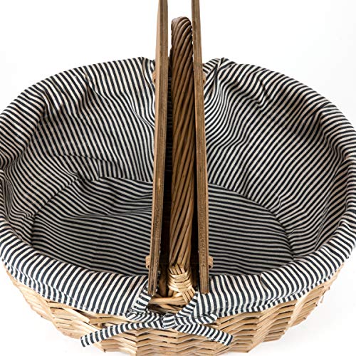 PICNIC TIME - Disney Cinderella Country Vintage Picnic Basket with Lid - Wicker Picnic Basket for 2, (Navy Blue & White Stripe)