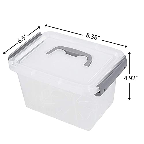 Vababa 6-Pack 3 L Clear Plastic Latch Storage Boxes with Gray Lids