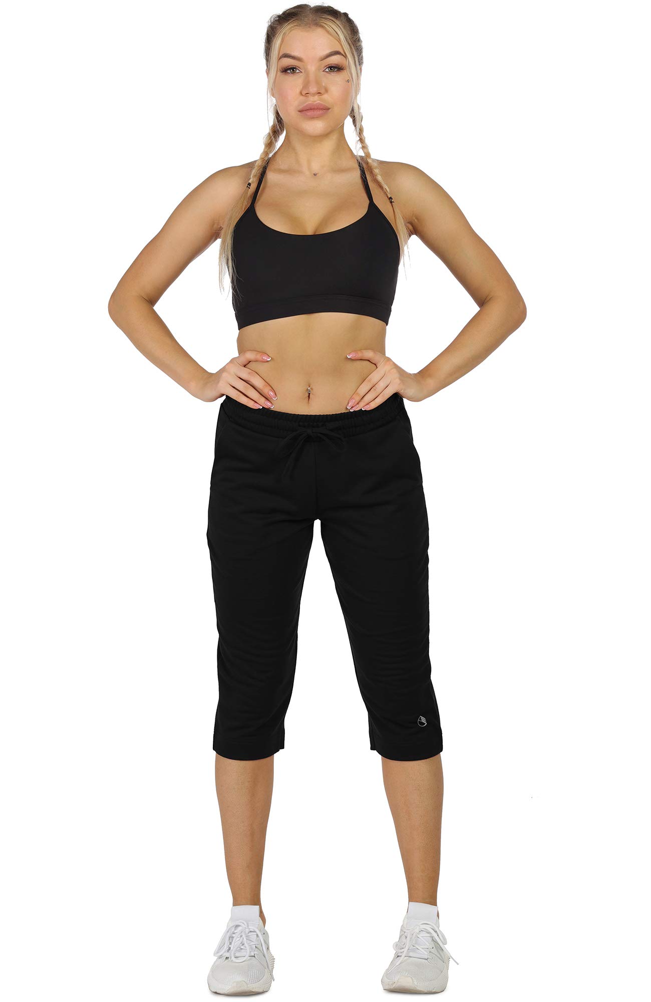 icyzone Capri Sweatpants for Women - French Terry Workout Cropped Joggers Athletic Lounge Pants with Pockets (X-Large, Black)