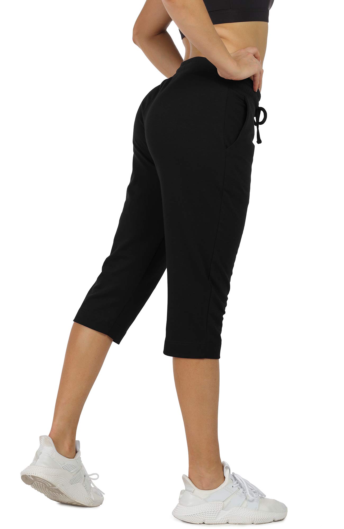 icyzone Capri Sweatpants for Women - French Terry Workout Cropped Joggers Athletic Lounge Pants with Pockets (X-Large, Black)