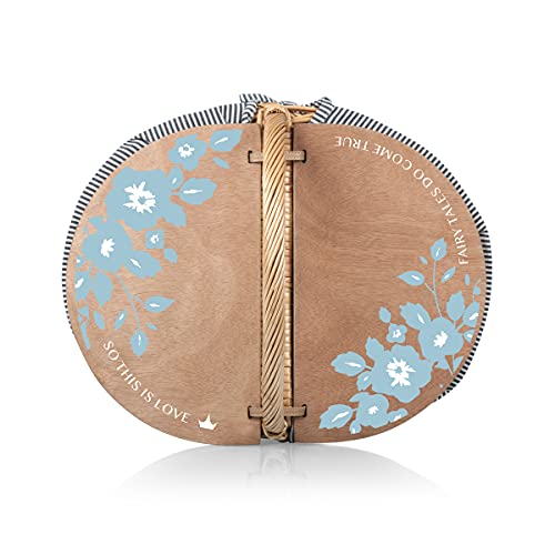 PICNIC TIME - Disney Cinderella Country Vintage Picnic Basket with Lid - Wicker Picnic Basket for 2, (Navy Blue & White Stripe)