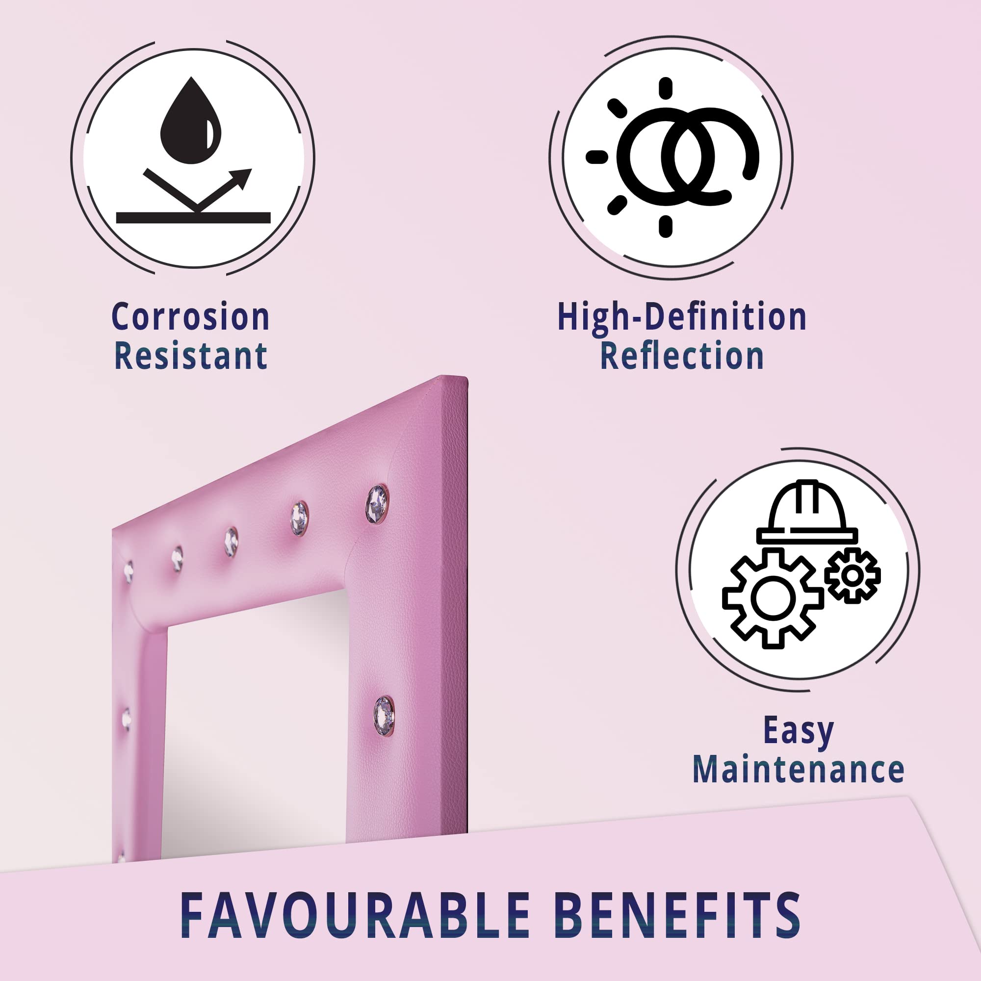 Full Length Mirror with Stand – Burst-Proof, Crystal Tufted Design for Bedroom, Girls Room, and More – Large, Wall Mounted, Floor Length Mirror with Shatterproof Glass and Versatile Mounting - Pink