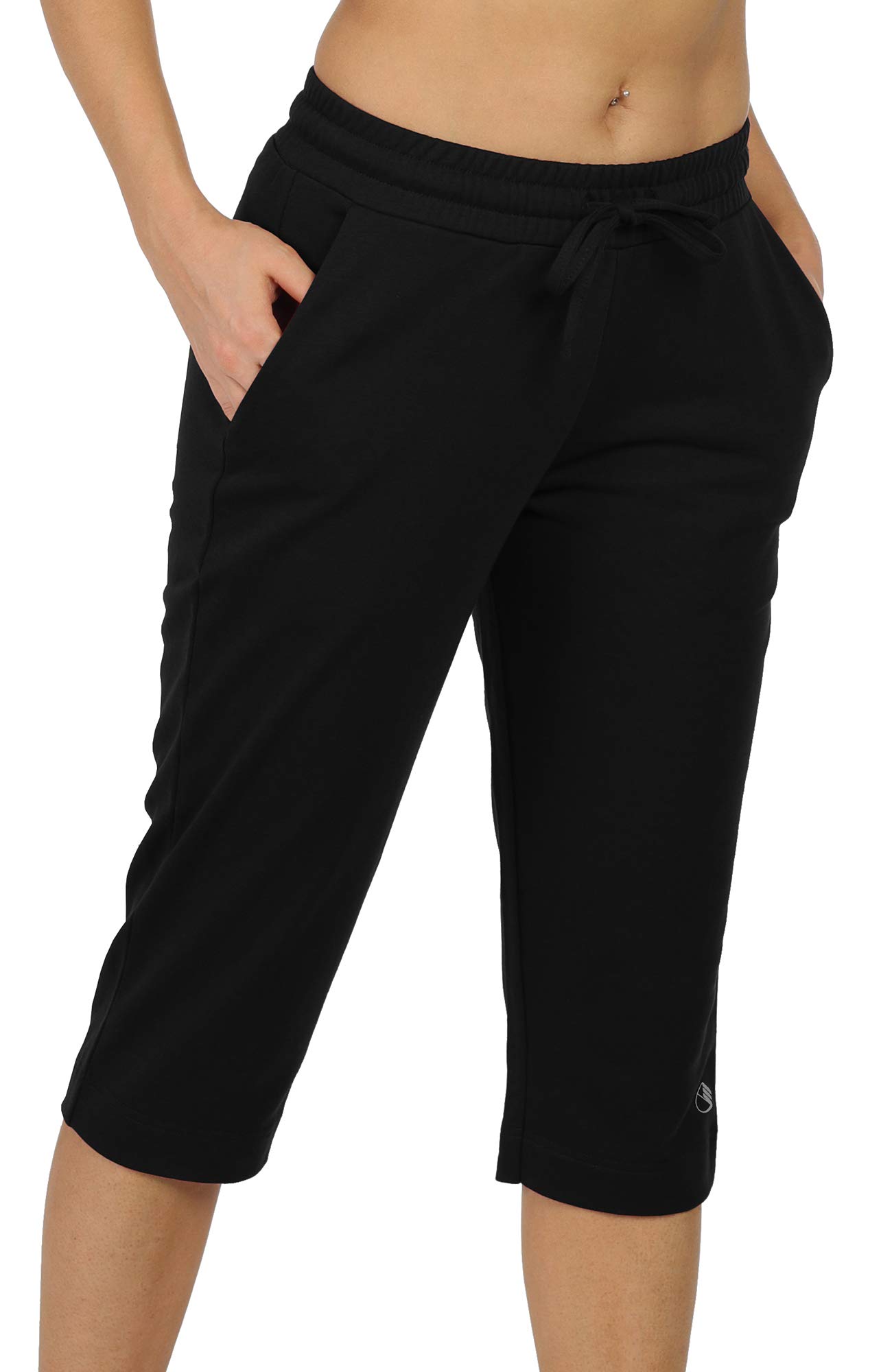 icyzone Capri Sweatpants for Women - French Terry Workout Cropped Joggers Athletic Lounge Pants with Pockets (X-Large, Black)