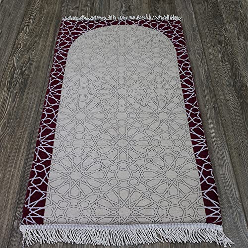 Modefa Turkish Islamic Prayer Rug - Foldable Orthopedic Foam Janamaz - Thick & Comfortable Padded Muslim Praying Mat for Men & Women - Ramadan or Eid Gift - Selcuk Star with Carry Case (Red)