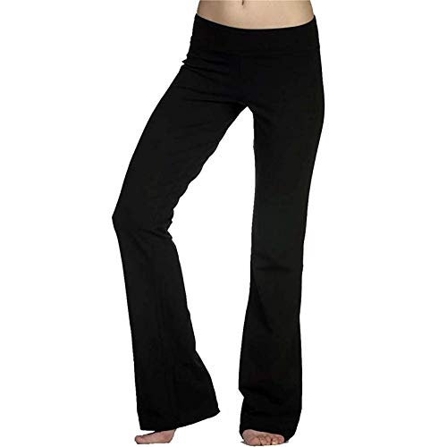 GRBOZC Bootcut Pants for Women Tummy Control Lightweight Soft Stretch Pants Fold Over Waist Flex Motion Yoga Bootleg Pant Black