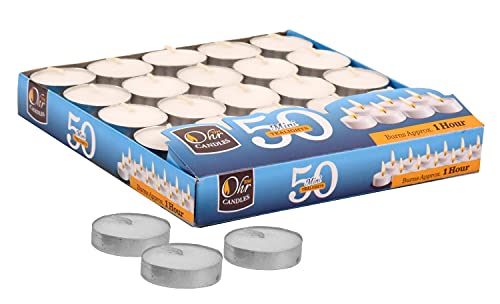 Ohr Mini Tealight Candles - 50 Pack Bulk Tea Lights Candles - White Tealights Unscented - 1 Hour Burn Time