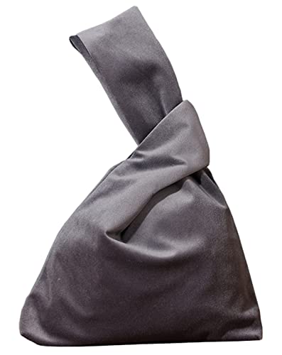 YuuTbiu Gray Clutch Bag,Elegant Style Velvet Portable Purse,Knot Bag,Wrist Bag for Women